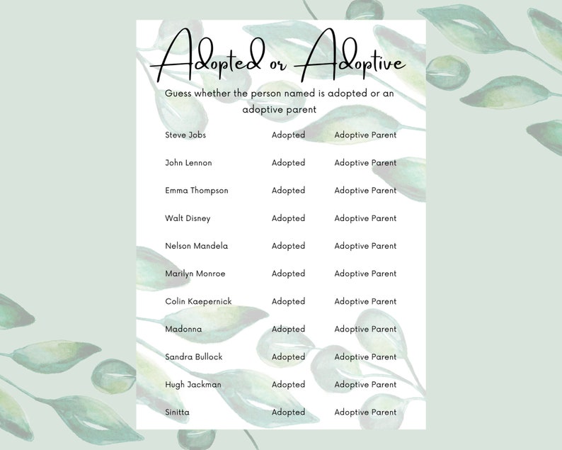 Adoption-friendly Baby Shower Games Bundle: Digital Download With Green ...