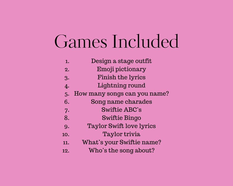 Taylor Swift Party Games Pack Printable Swiftie Games, Taylor Trivia ...