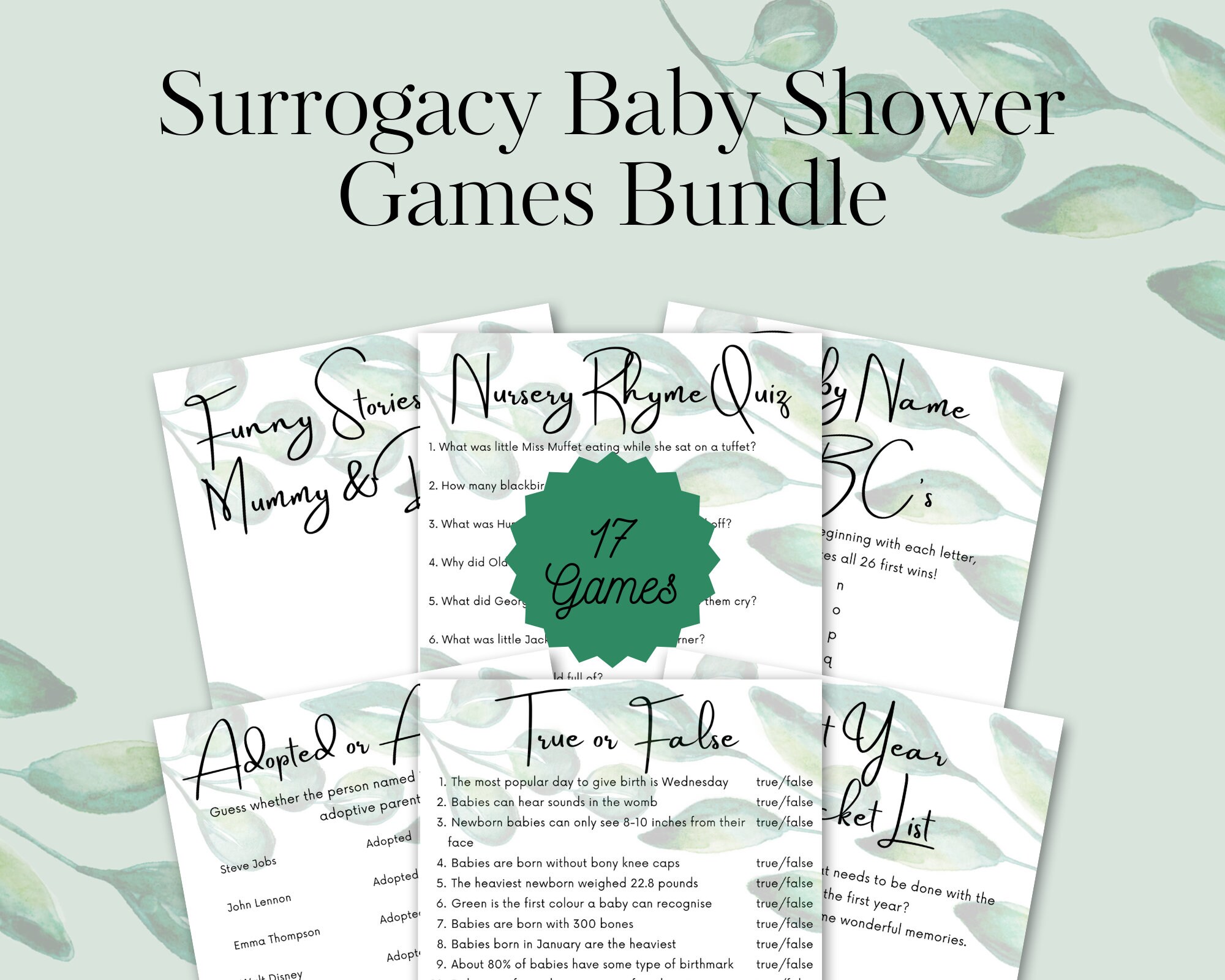 Surrogacy Baby Shower Games Bundle: Digital Download Surrogate Baby ...