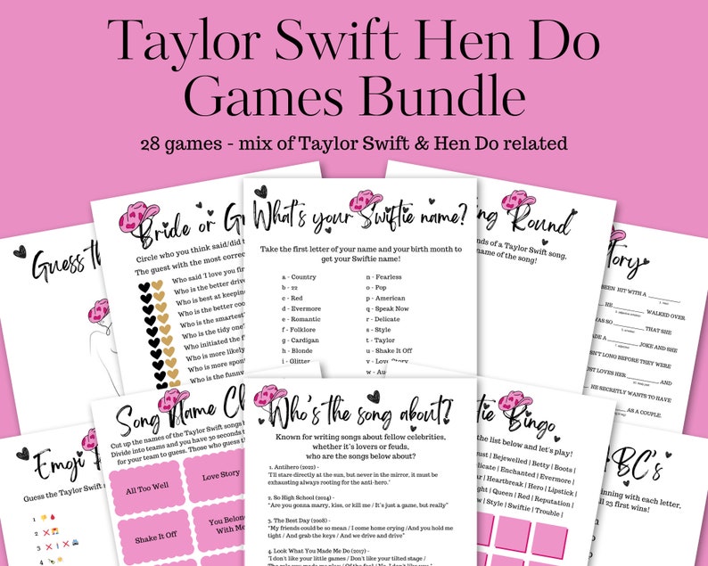 Taylor Swift Hen Do Party Games Pack Bridal Shower Fun Swiftie Themed ...
