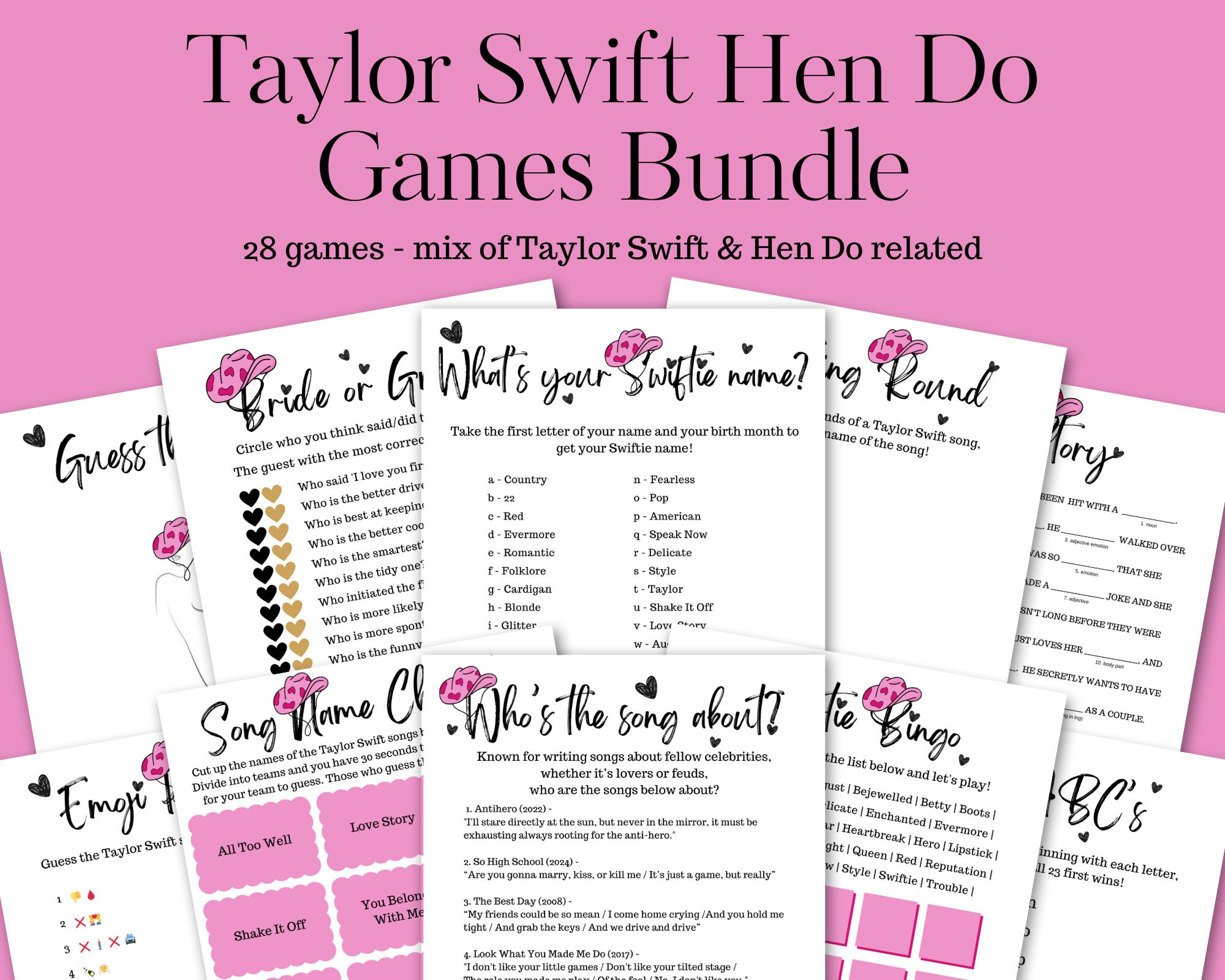 Taylor Swift Hen Do Party Games Pack Bridal Shower Fun Swiftie Themed ...