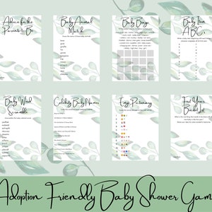 Adoption-friendly Baby Shower Games Bundle: Digital Download With Green ...