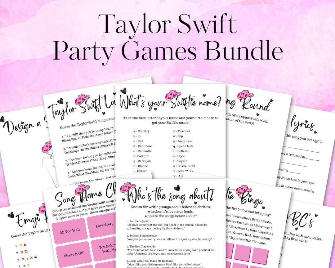 Taylor Swift Party Games Pack Printable Swiftie Games, Taylor Trivia ...