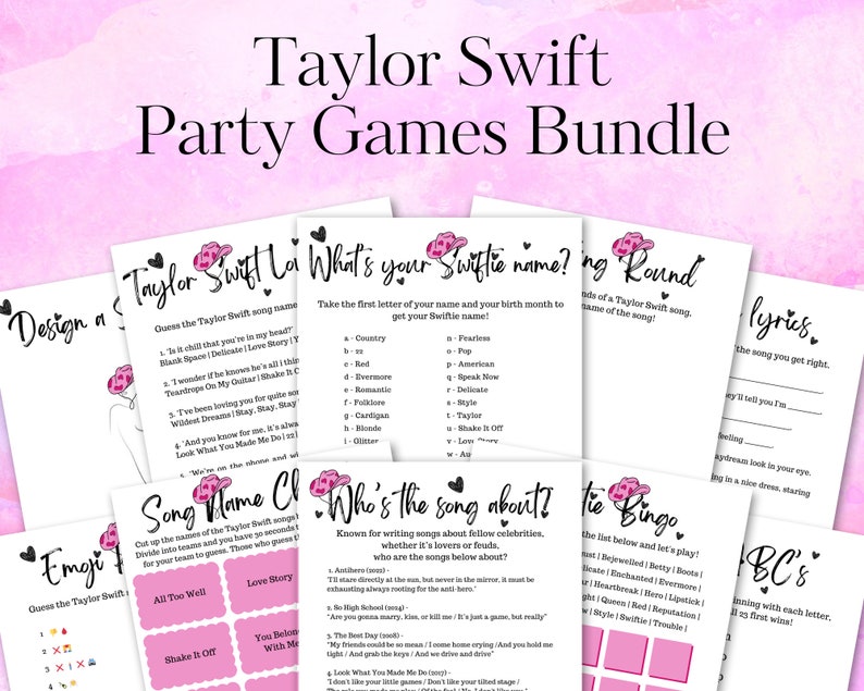 Taylor Swift Party Games Pack | Printable Swiftie Games, Taylor Trivia ...
