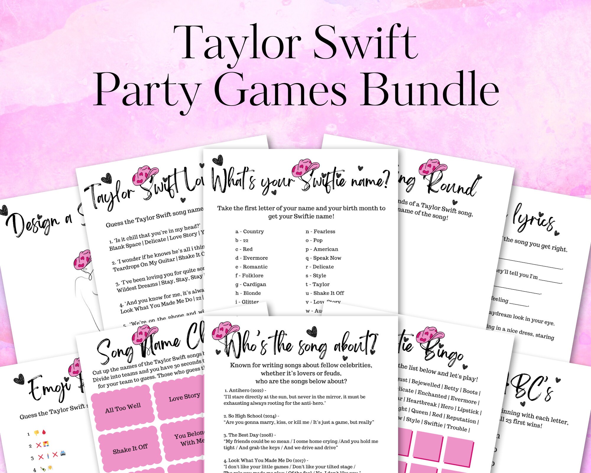 Taylor Swift Party Games Pack Printable Swiftie Games, Taylor Trivia ...
