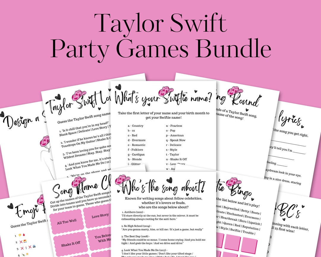Taylor Swift Party Games Pack Printable Swiftie Games, Taylor Trivia ...