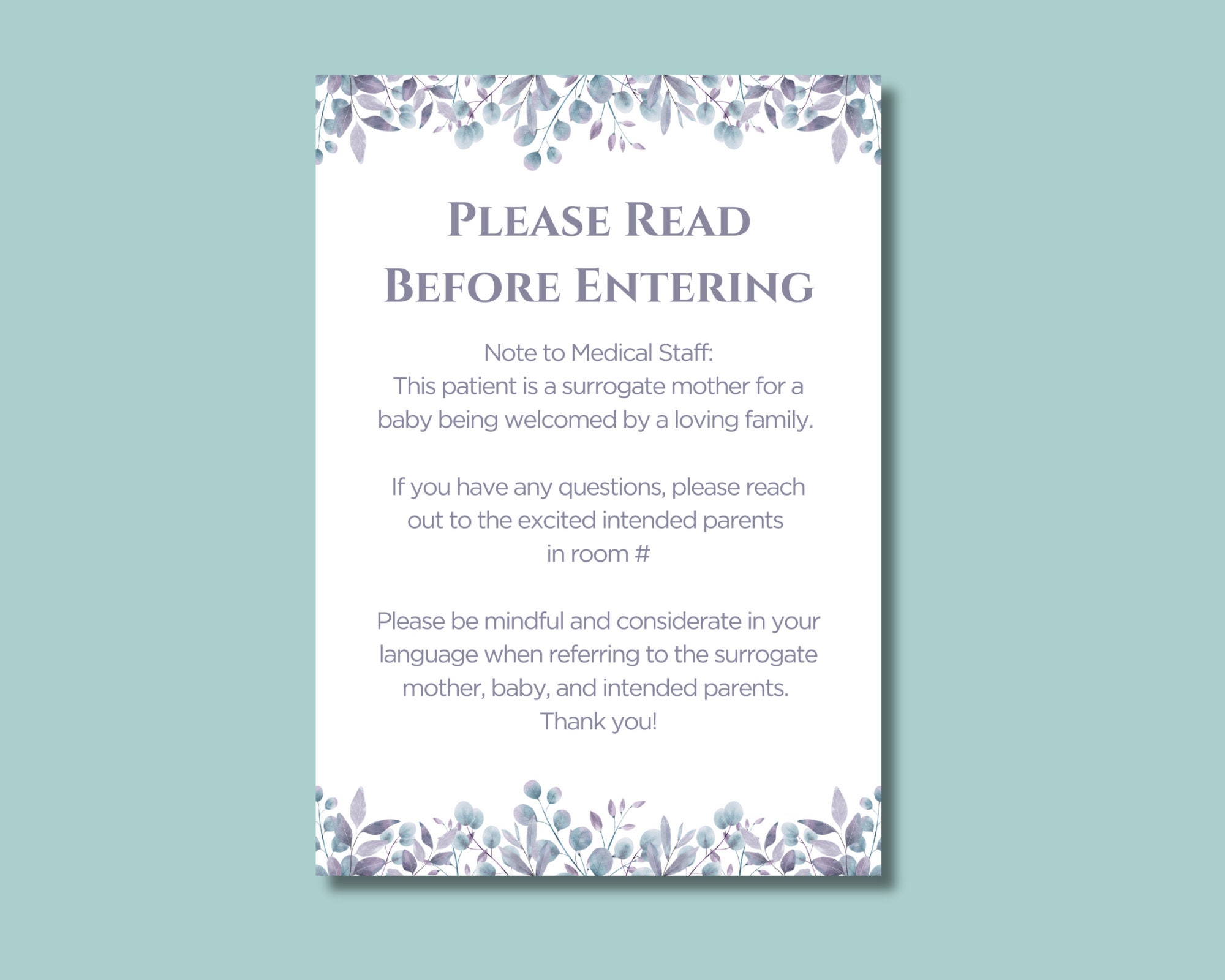 Surrogate Birth Hospital Door Sign | Printable Birth Announcement ...