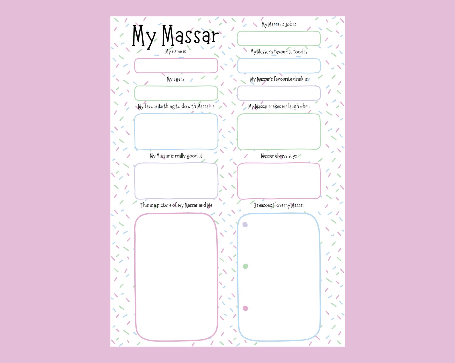 All About My Massar Questionnaire Personalised Birthday Card Keepsake ...