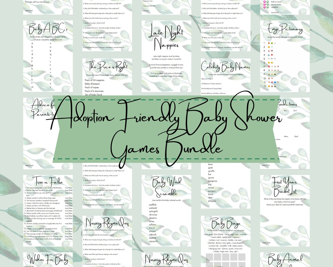 Adoption-friendly Baby Shower Games Bundle: Digital Download With Green ...