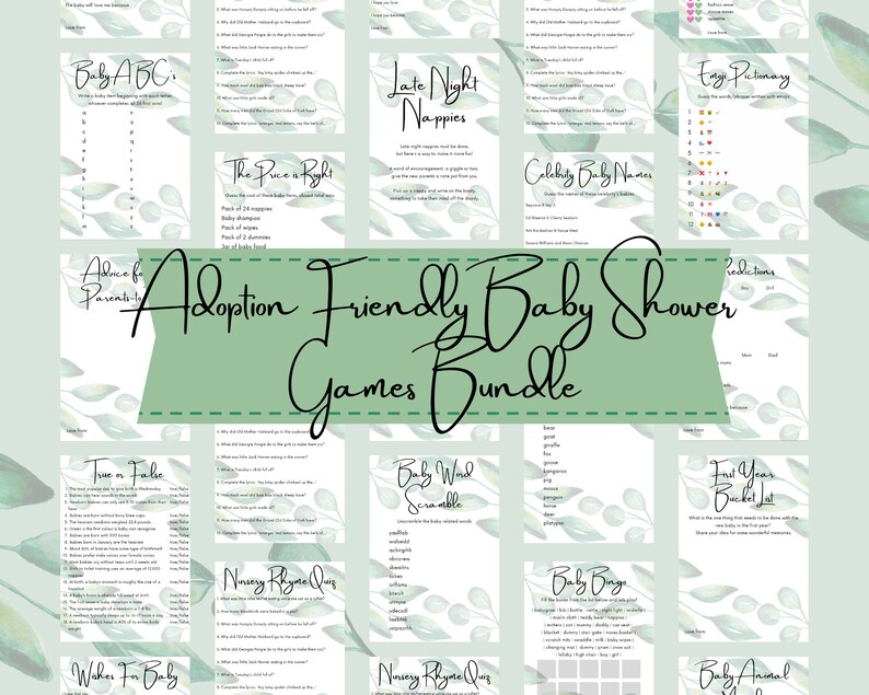 Adoption-friendly Baby Shower Games Bundle: Digital Download With Green ...