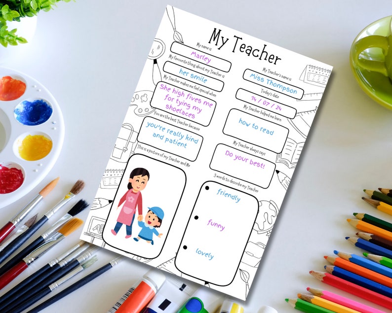 All About My Teacher Printable Kids Fill Out PDF Instant Digital ...
