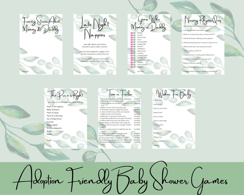 Adoption-friendly Baby Shower Games Bundle: Digital Download With Green ...
