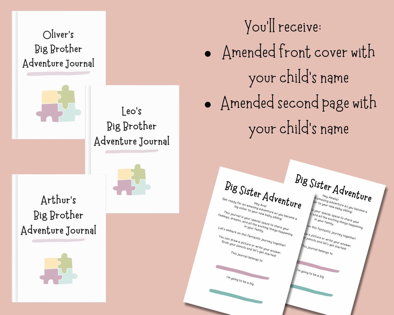 Personalised Big Sister Adventure Journal for Kids | Fun Workbook for ...