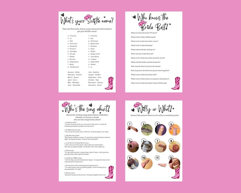 Taylor Swift Hen Do Party Games Pack Bridal Shower Fun Swiftie Themed ...