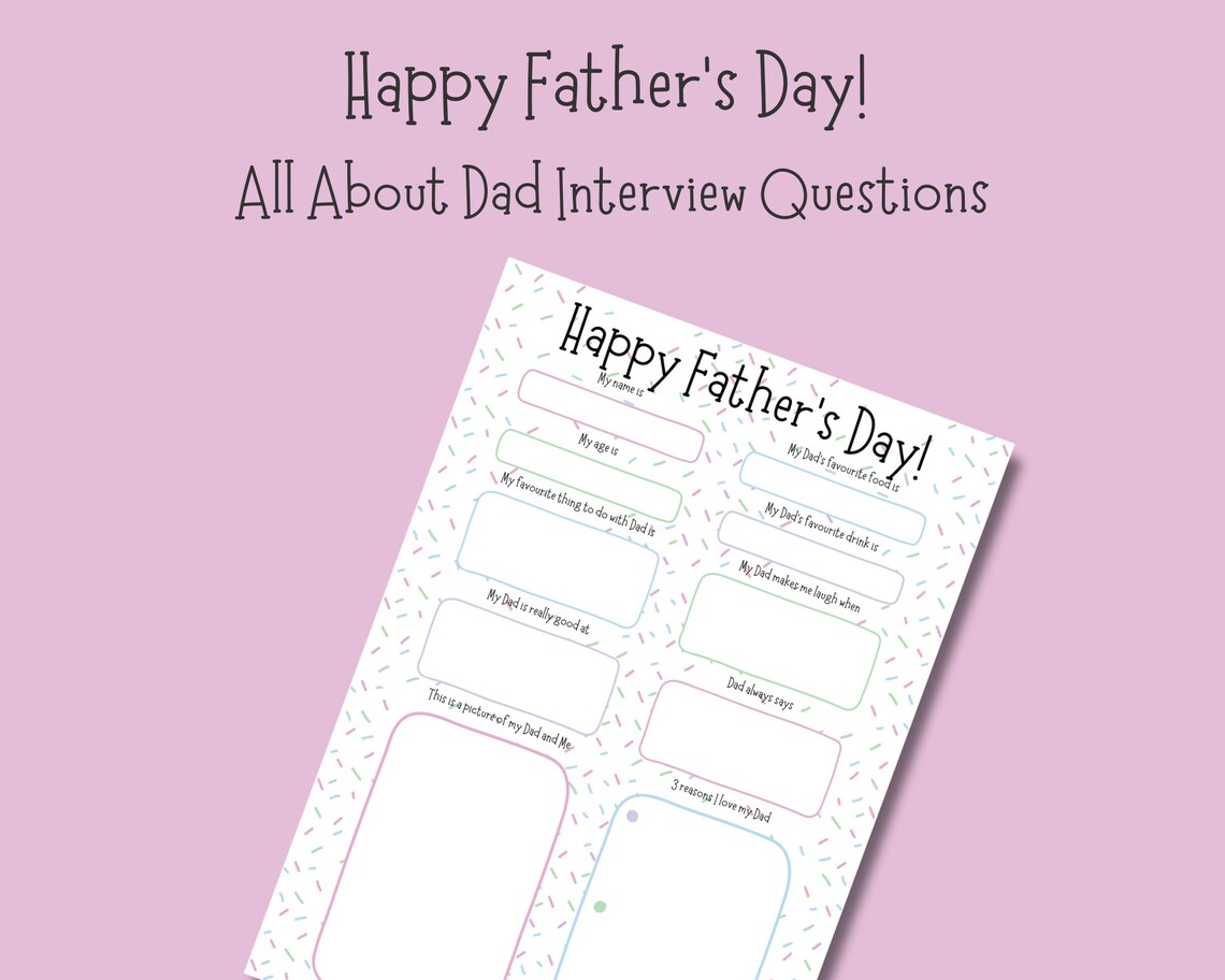 Happy Fathers Day Gift All About My Dad Questionnaire From Kids ...