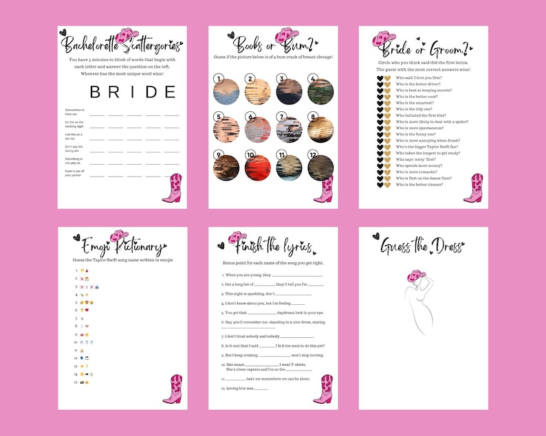 Taylor Swift Hen Do Party Games Pack | Pink Bridal Shower Fun | Swiftie ...