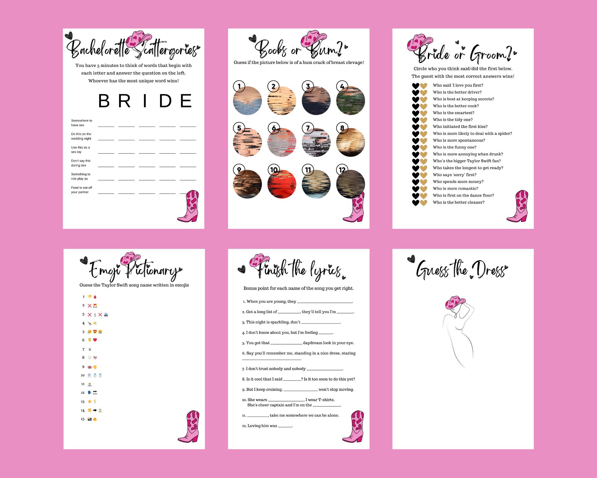 Taylor Swift Hen Do Party Games Pack | Pink Bridal Shower Fun | Swiftie ...