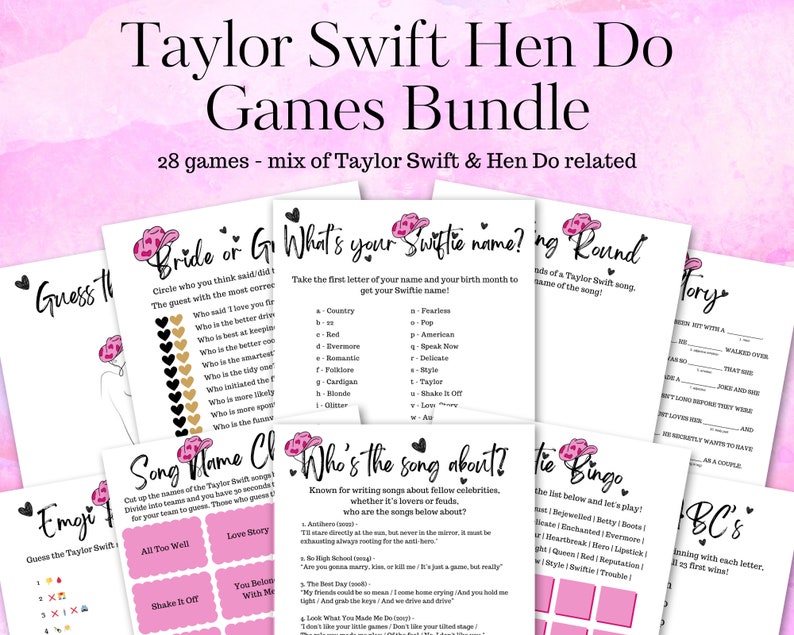 Taylor Swift Hen Do Party Games Pack | Pink Bridal Shower Fun | Swiftie ...