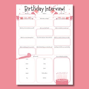 Birthday Memory Interview Kids Birthday Questionnaire Printable ...