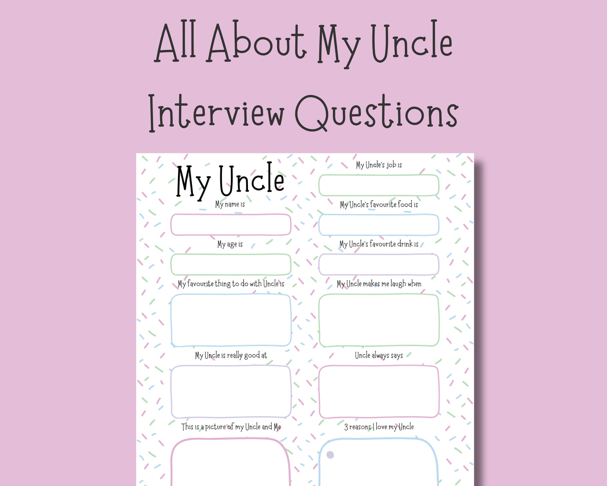 All About My Uncle Questionnaire | Personalised Birthday Card Keepsake ...