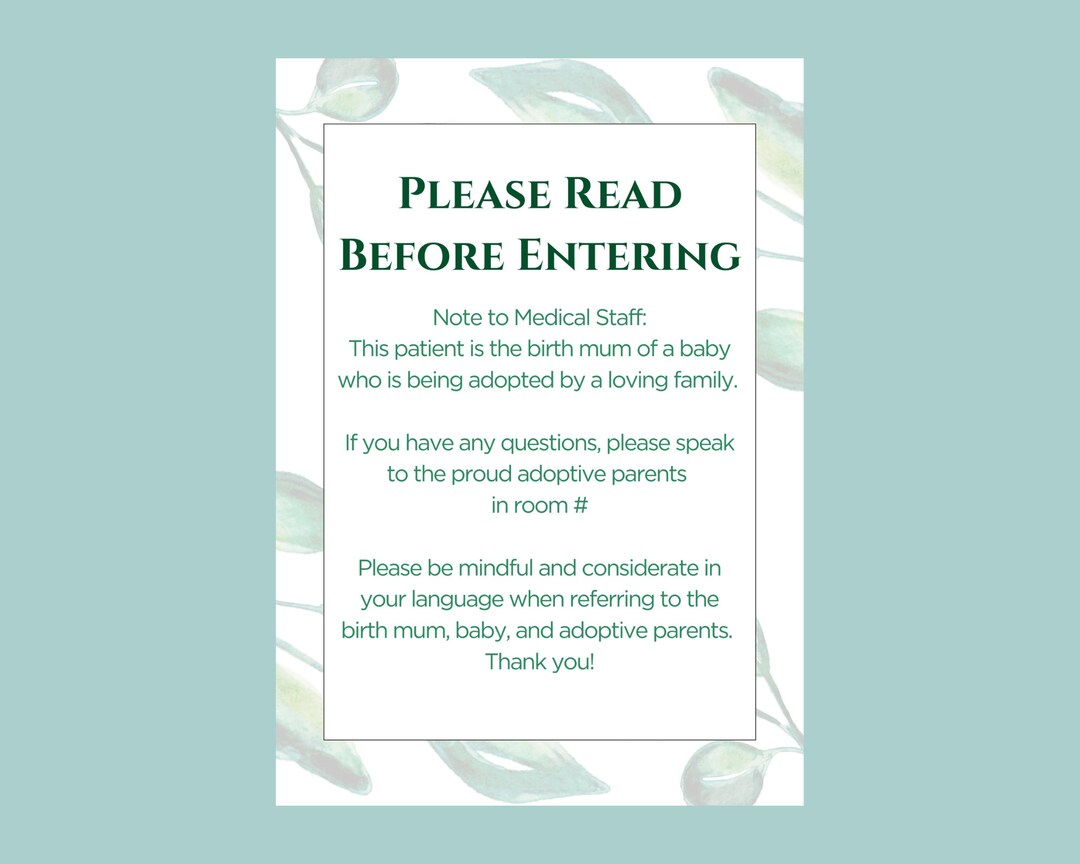 Adoption Birth Hospital Door Sign Printable Birth Announcement Digital ...