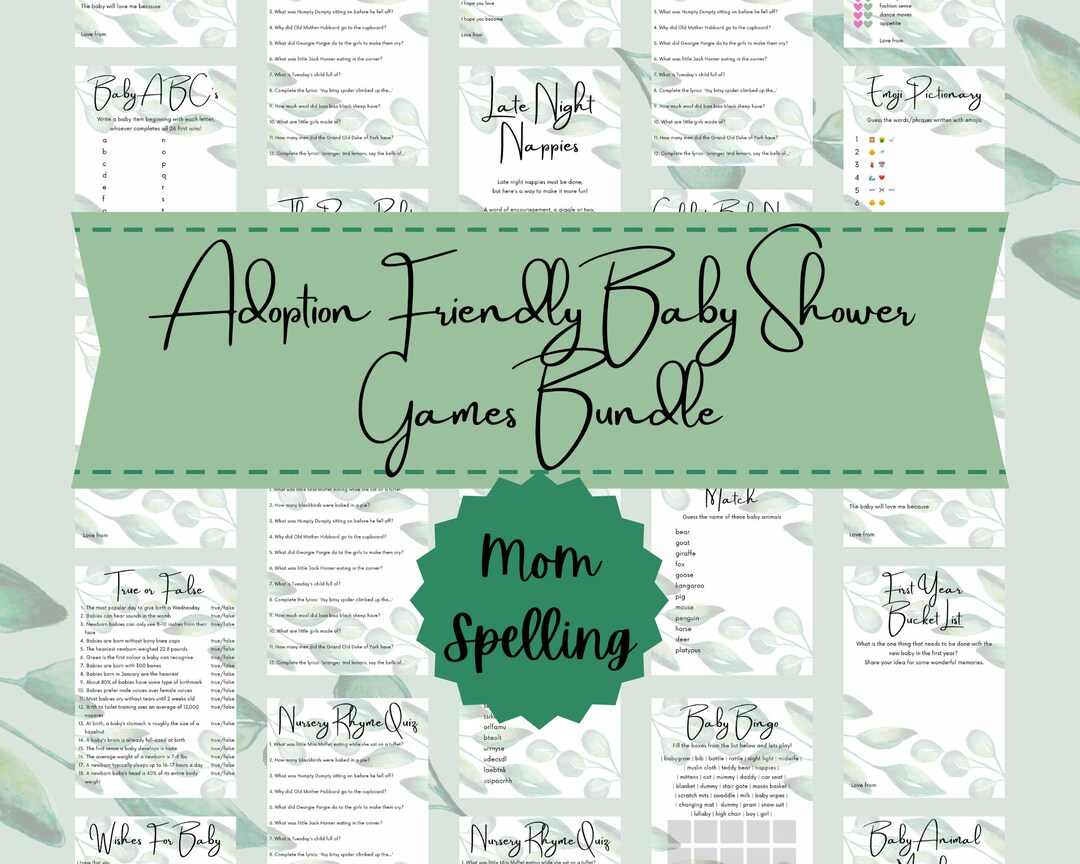 Adoption-friendly Baby Shower Games Bundle: Digital Download With Green ...