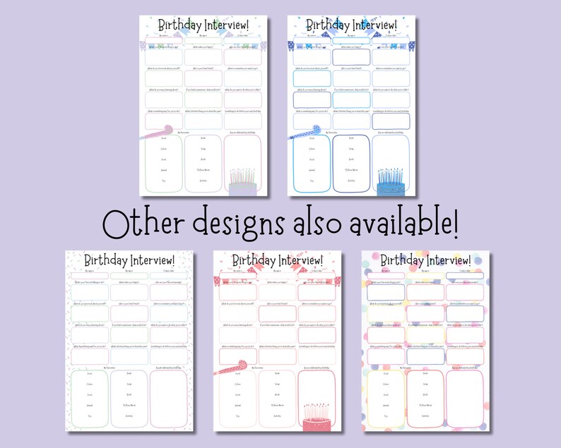 Annual Birthday Interview Kids Birthday Questionnaire Printable ...