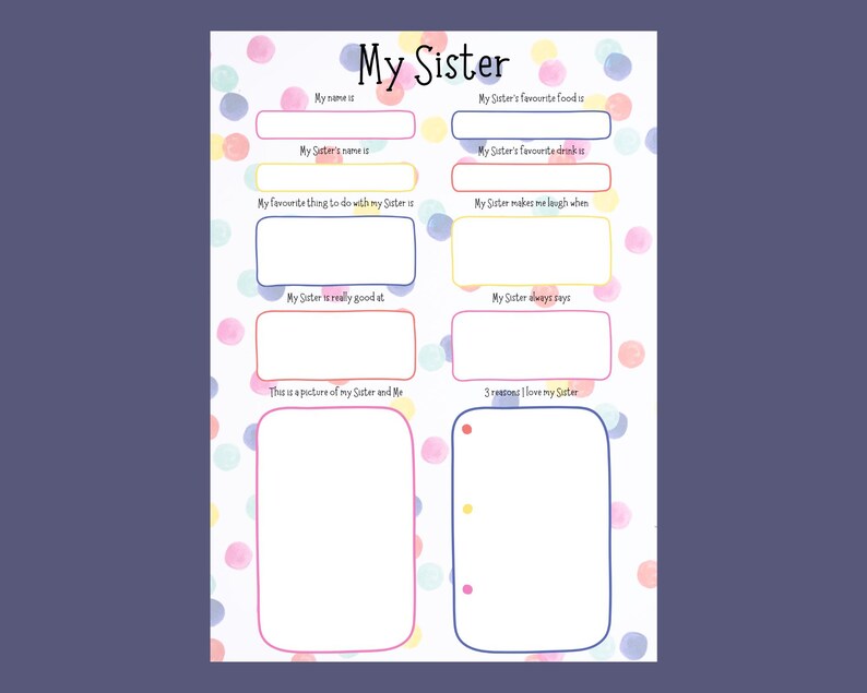 All About My Sister Questionnaire | Personalised Birthday Card Keepsake ...