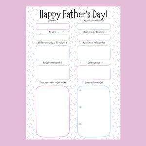 Happy Fathers Day Gift All About My Dad Questionnaire From Kids ...