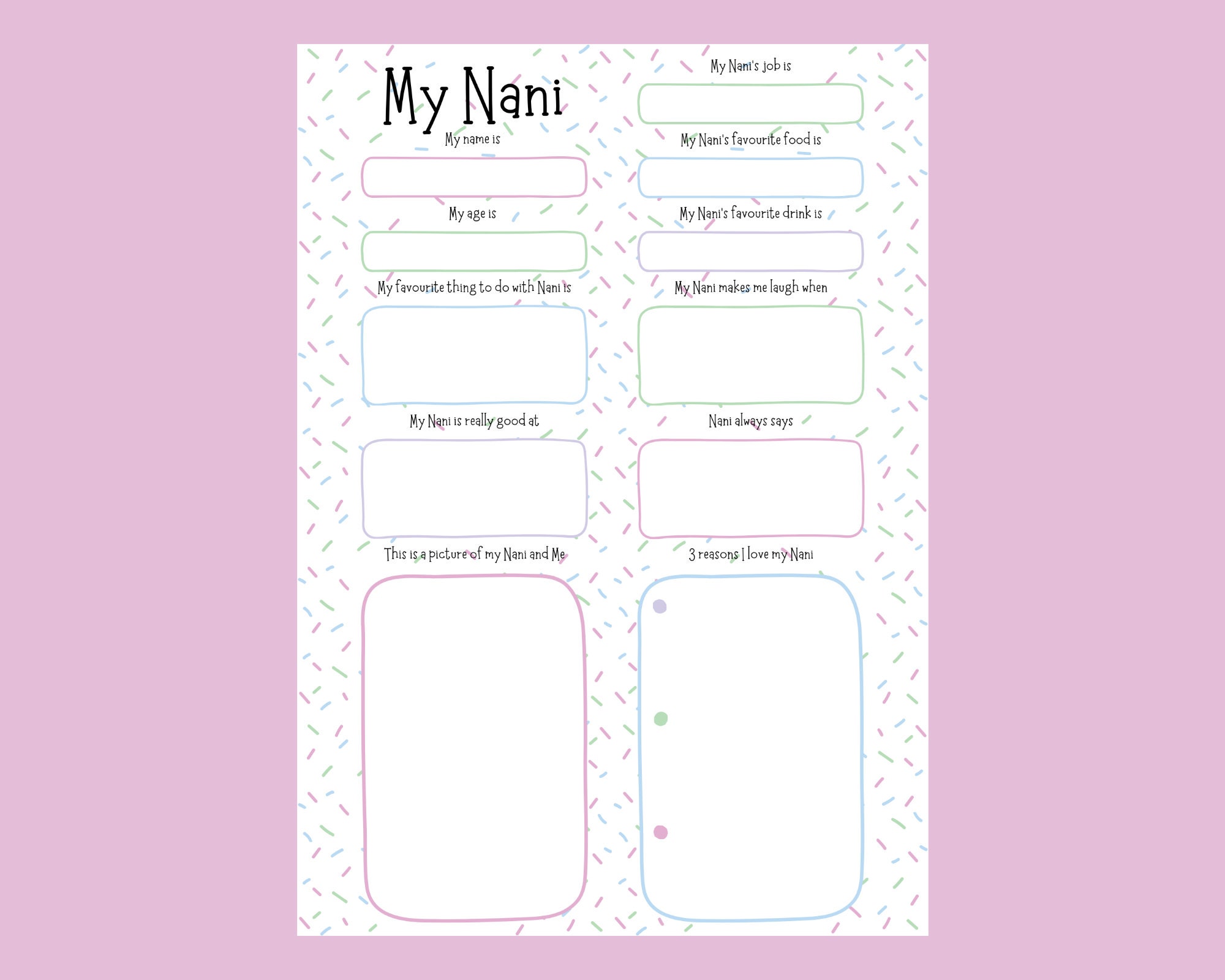 All About My Nani Questionnaire | Personalised Birthday Card Keepsake ...