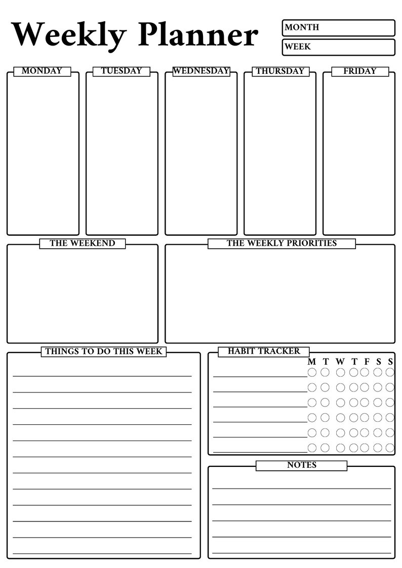 Weekly Planner Printable Checklist Minimalist Weekly - Etsy