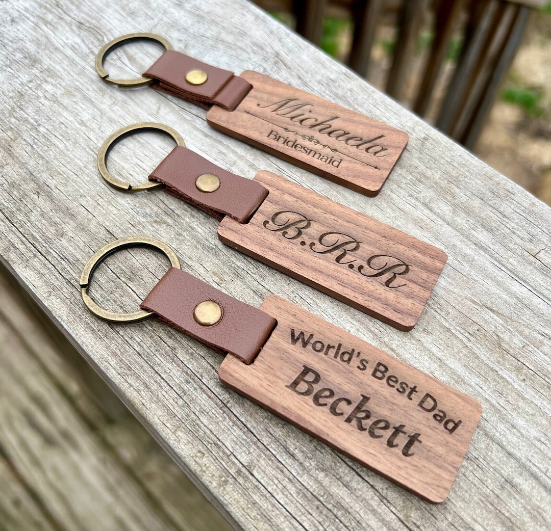 Engraved Black Walnut Wood Keychain - Personalized Anniversary Gift - Etsy