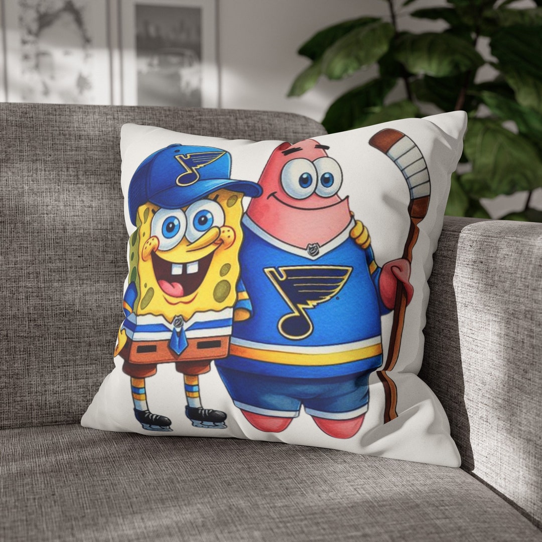 STL Blues Hockey Themed Spongebob Faux Suede Square Pillowcase - Etsy