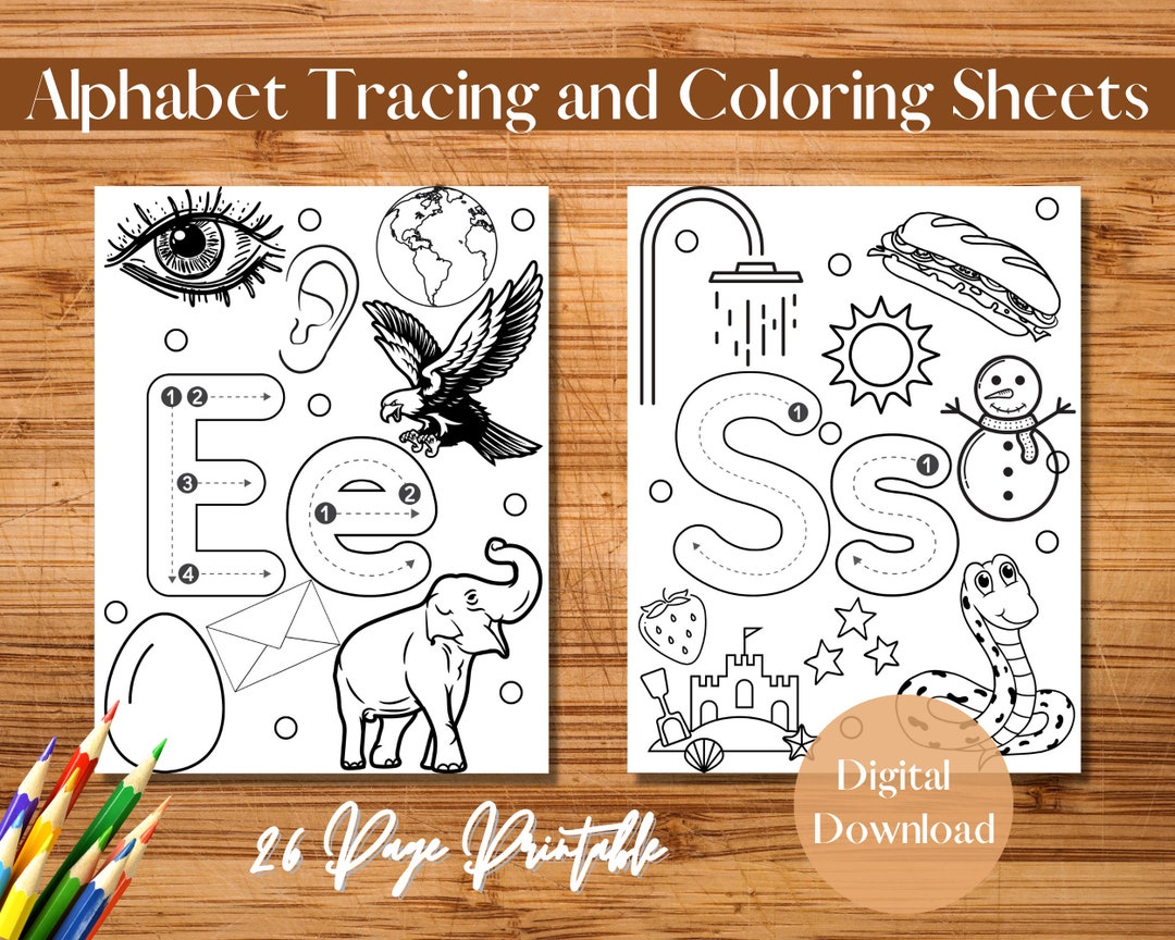 Alphabet Tracing and Coloring Sheets, Coloring Pages, Letter Tracing - Etsy