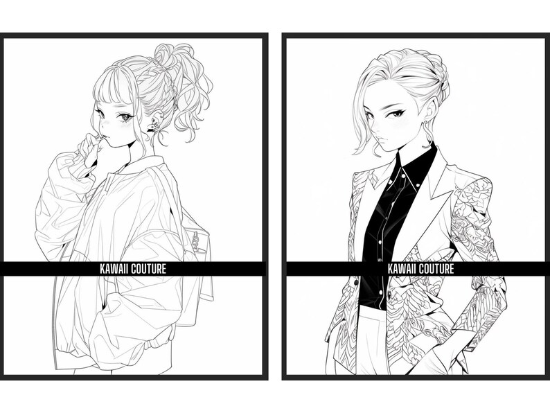 120 Kawaii Couture Coloring Pages: Kawaii Fashion-themed Girls - Etsy