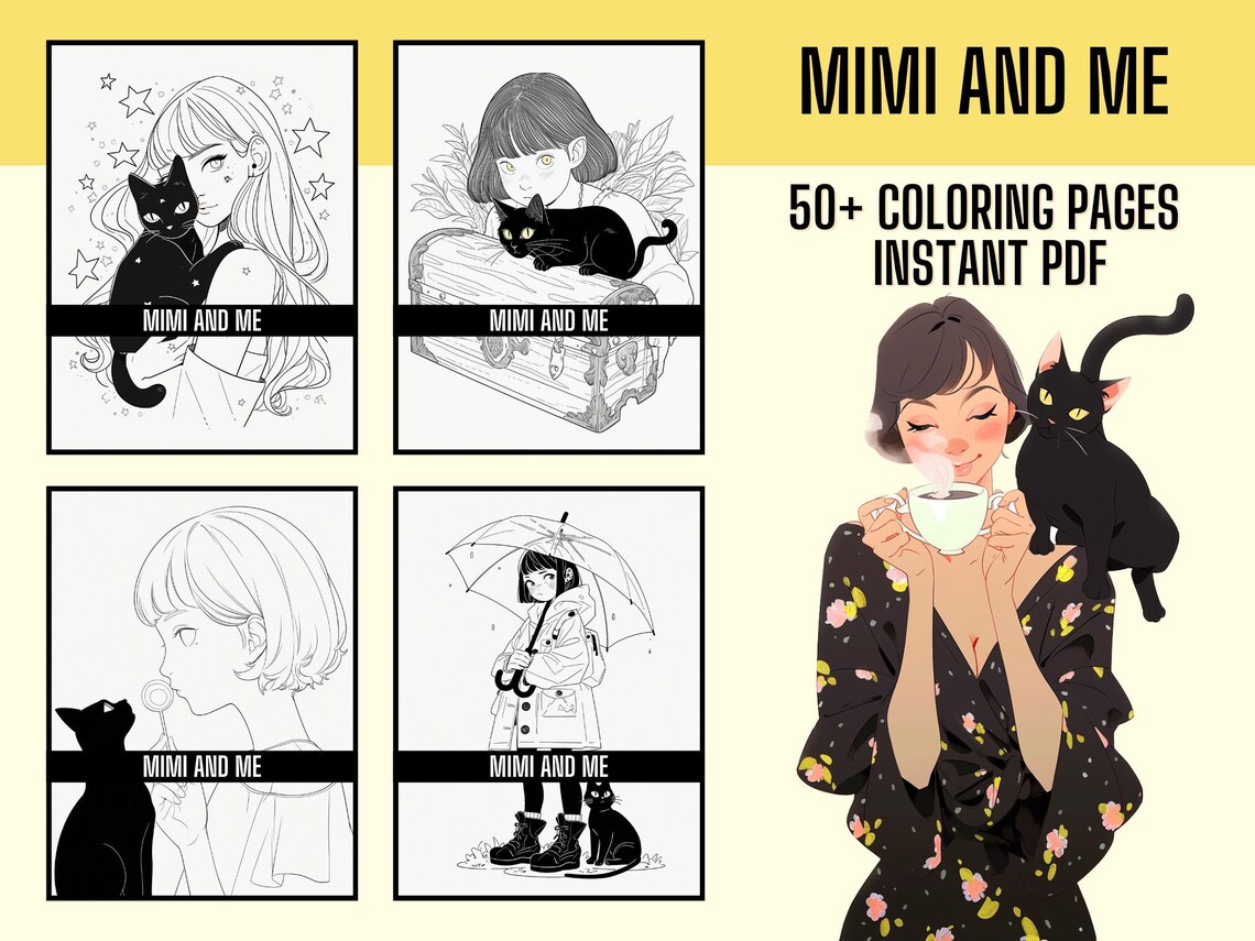 50 Mimi and Me: A Coloring Book of a Girl and Her Black Cat Digital ...