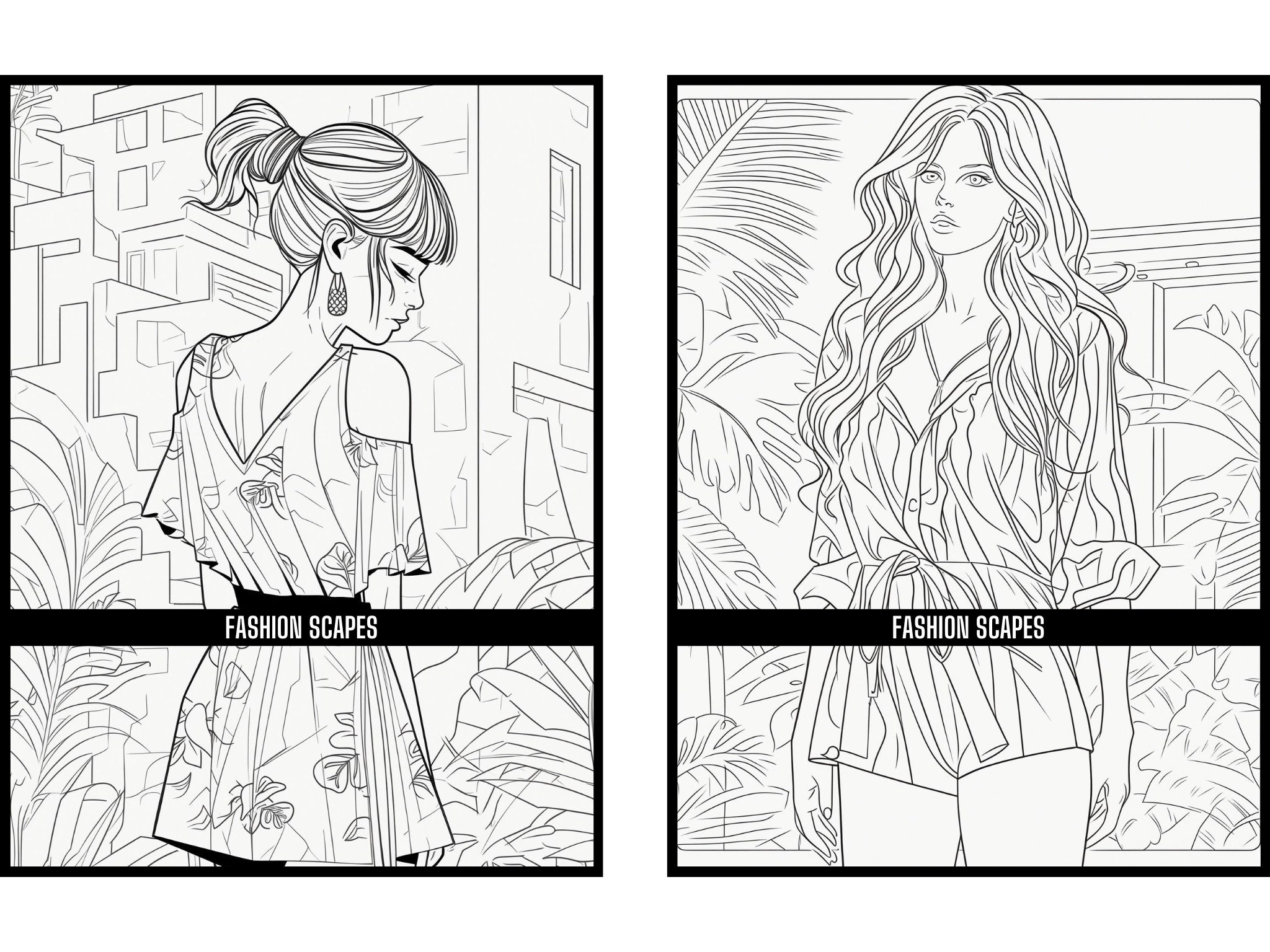 50 Fashion Scapes: A Coloring Journey of Style and Beauty Women, Adult ...