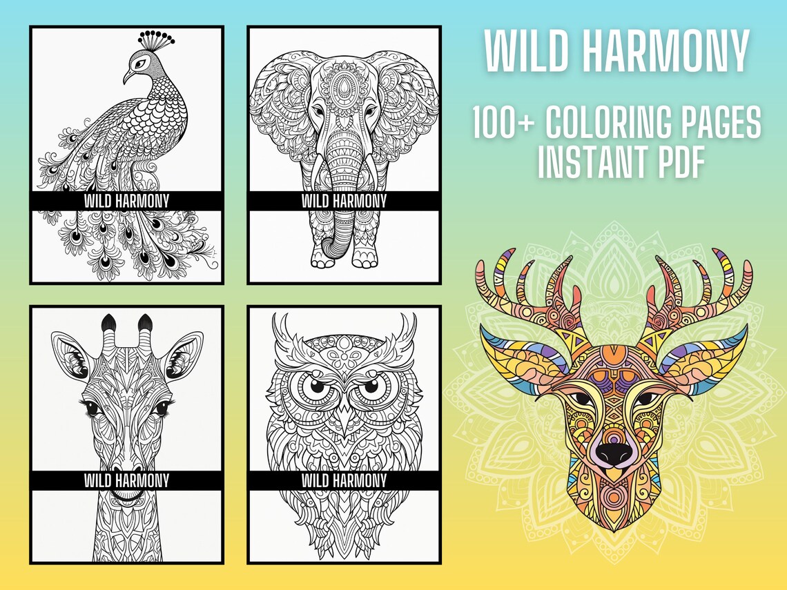 100 Animal Patterns Wild Harmony Coloring Pages: A Stress-relieving ...