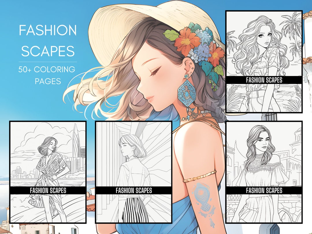 50 Fashion Scapes: A Coloring Journey of Style and Beauty | Women ...