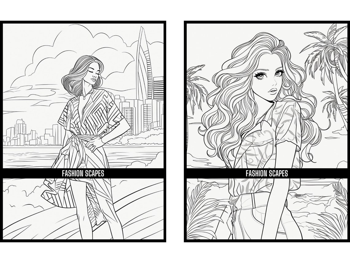 50 Fashion Scapes: A Coloring Journey of Style and Beauty - Etsy