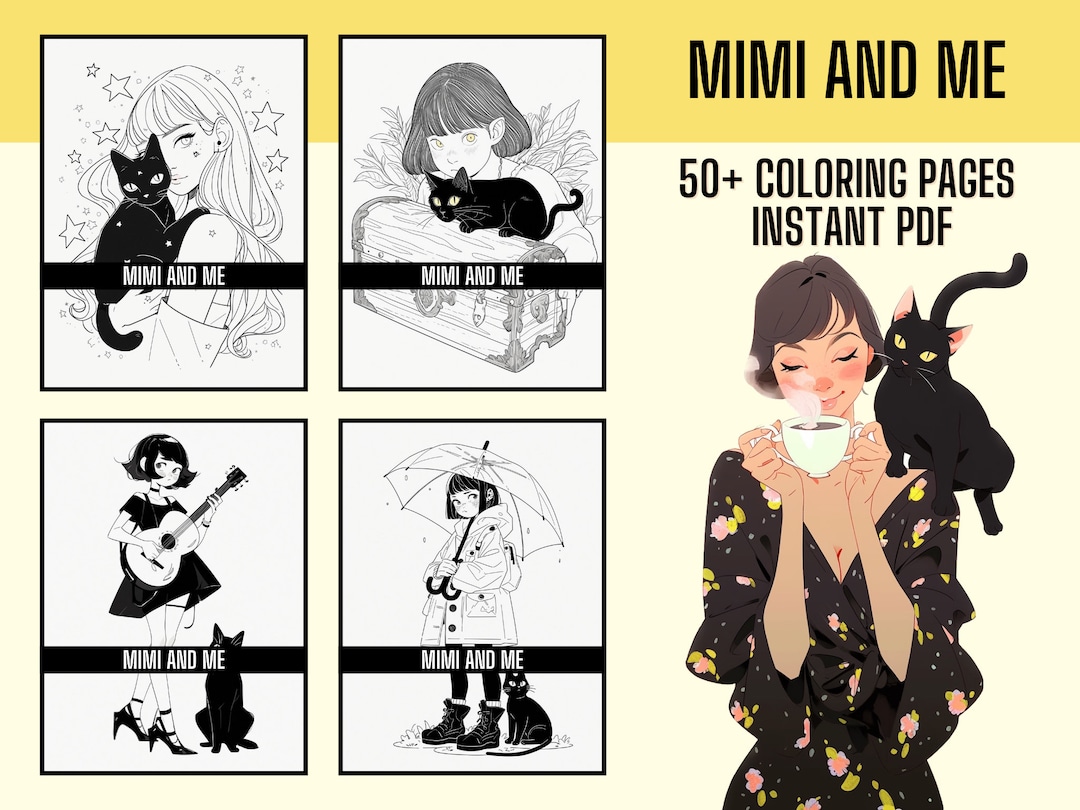 50 Mimi and Me: A Coloring Book of a Girl and Her Black Cat - Etsy