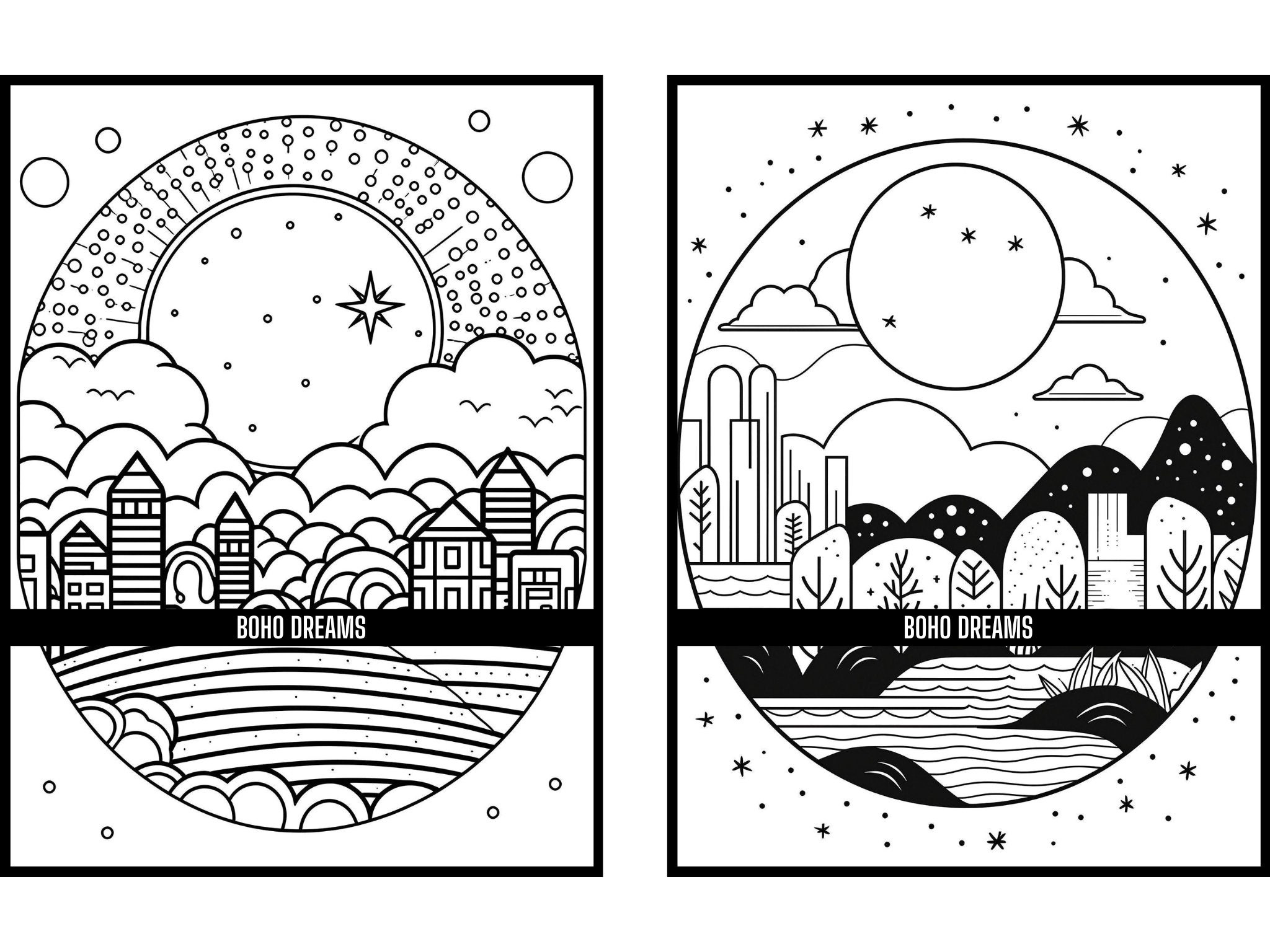 70 Boho Dreams: A Coloring Book of Peaceful and Whimsical Landscapes ...