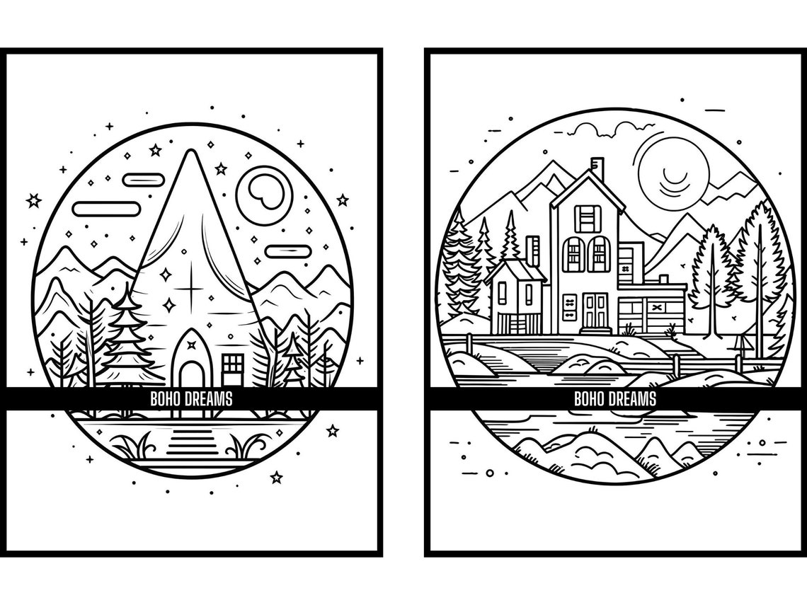 70 Boho Dreams: A Coloring Book of Peaceful and Whimsical Landscapes ...