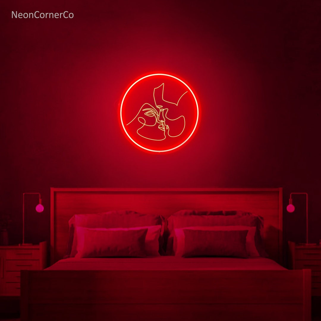 Couple Kissing Aesthetic LED Neon Sign, Kiss Face Neon Sign, Bright ...