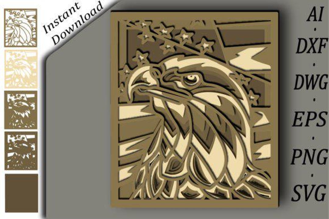 3D Patriotic Eagle American Flag - Layered Design- Laser Cutting ...
