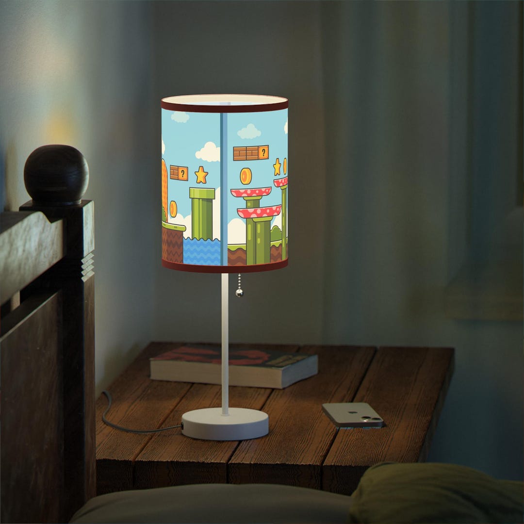 Desk Lamp, Old School Video Game Themed Landscape Lampshade, Table Lamp ...