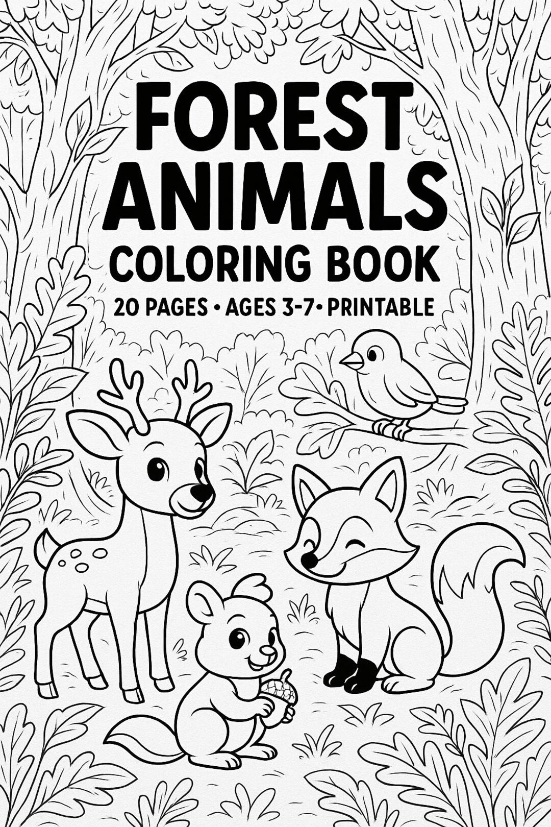 Forest Animals Coloring Book for Kids – 20 Fun Woodland Creatures ...