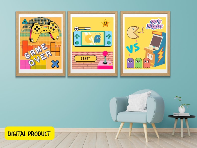 Retro Arcade Game Room Decor Printable Wall Art - Etsy