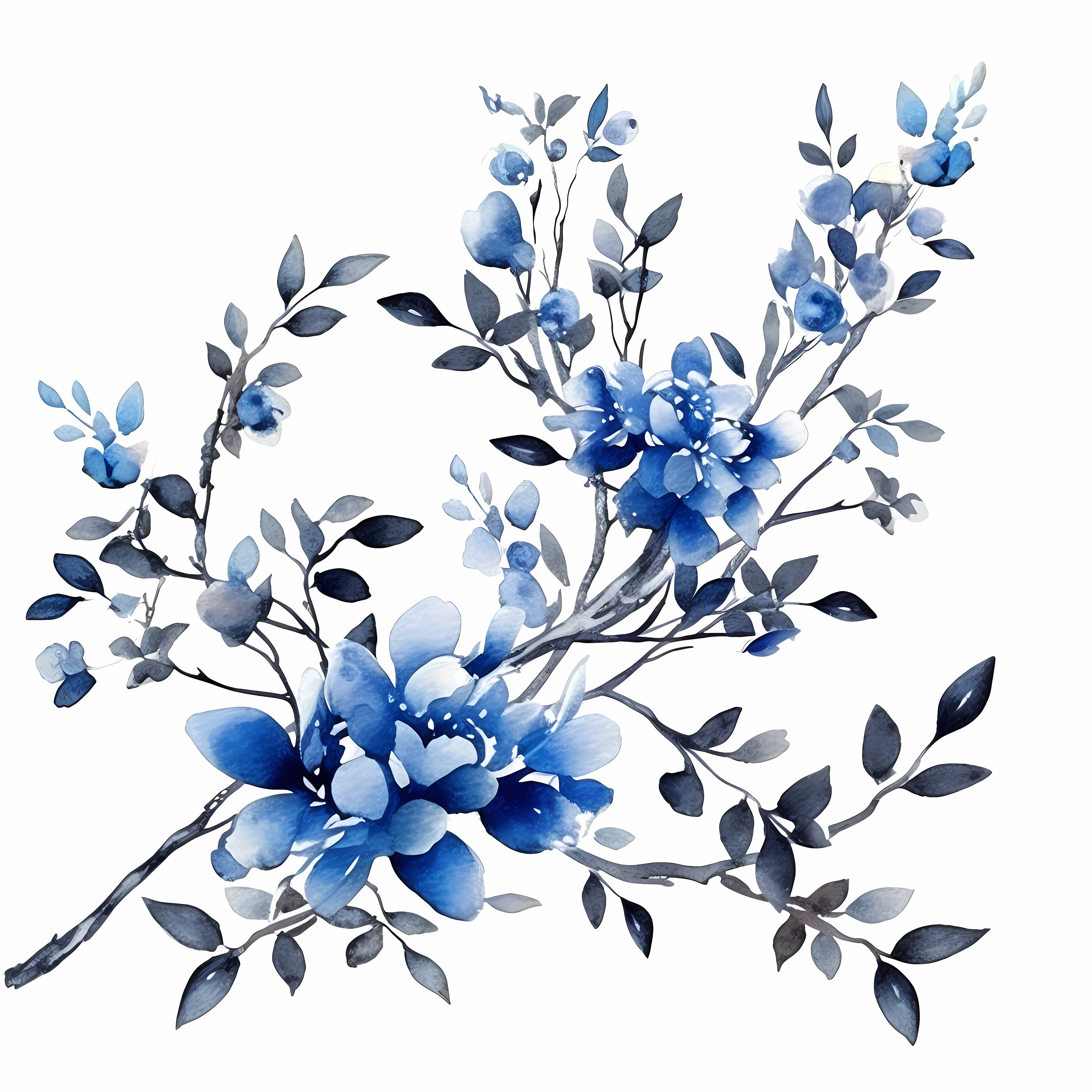 Watercolor Blue Floral Clipart 50 PNG Bundle, Wedding Clipart ...