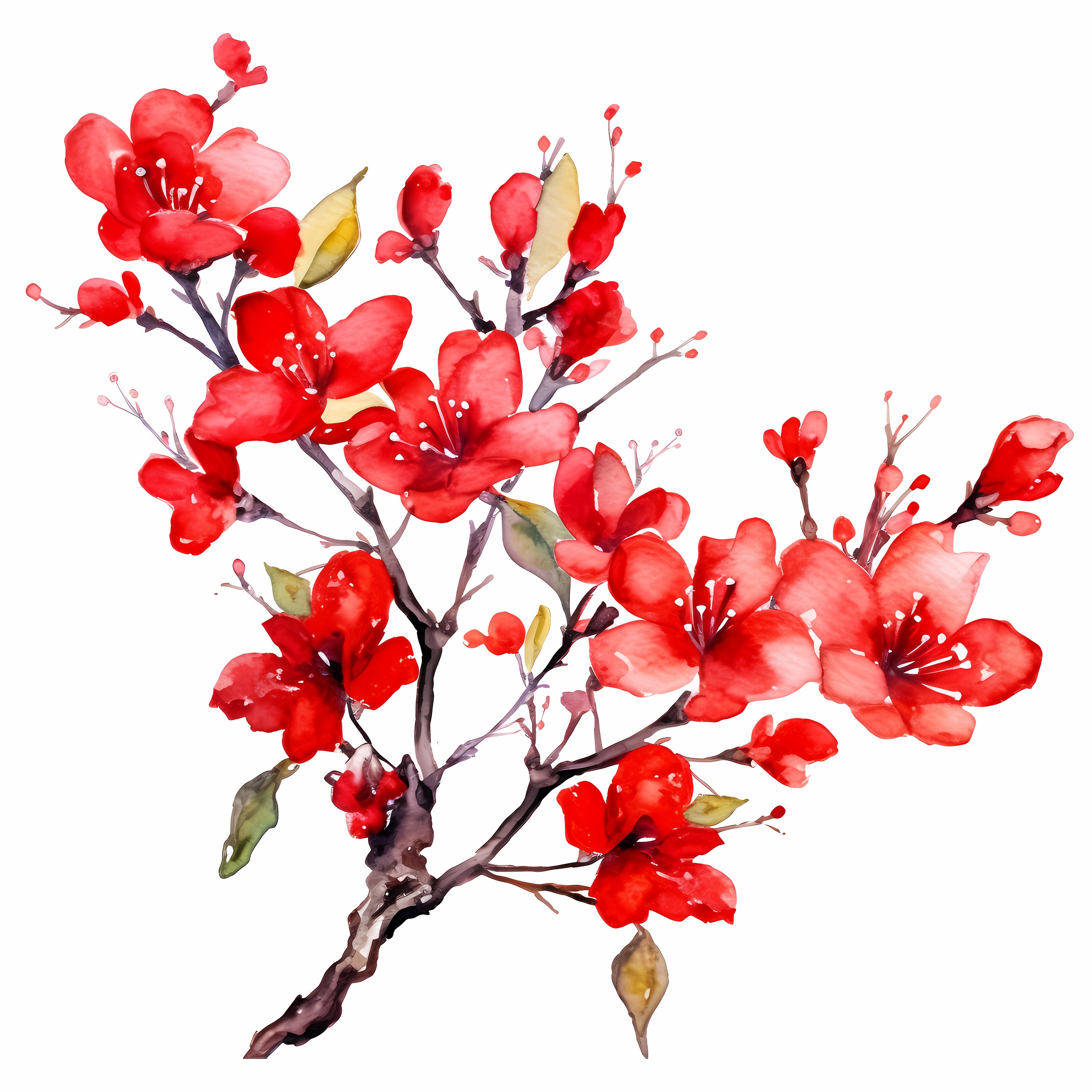 Watercolor Red Floral Clipart 50 Images PNG Bundle, Wedding Clipart ...